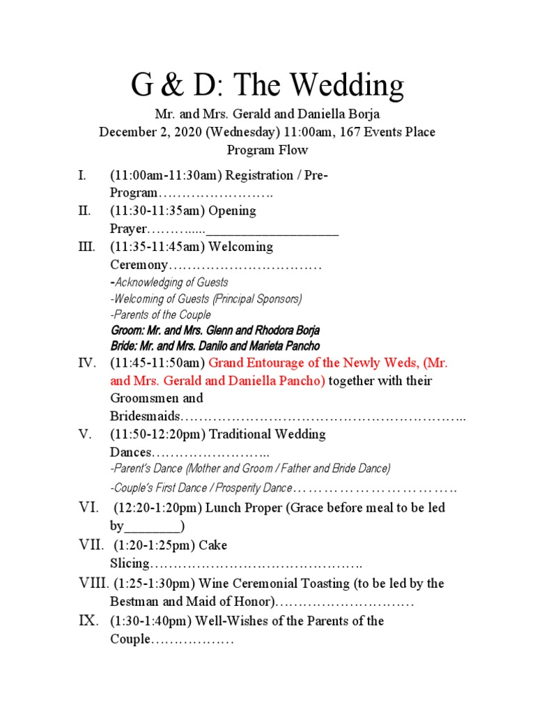 G&D The Wedding Program Flow | PDF