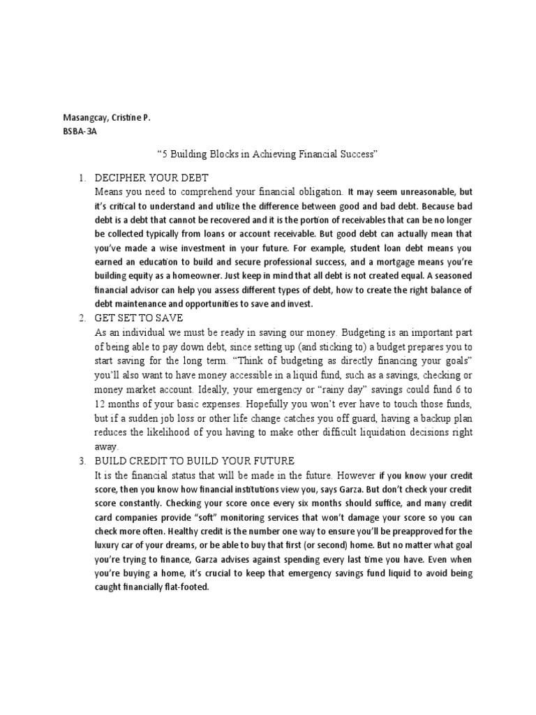 5 Building Blocks in Achieving Financial Success | PDF | 401(K) | Debt
