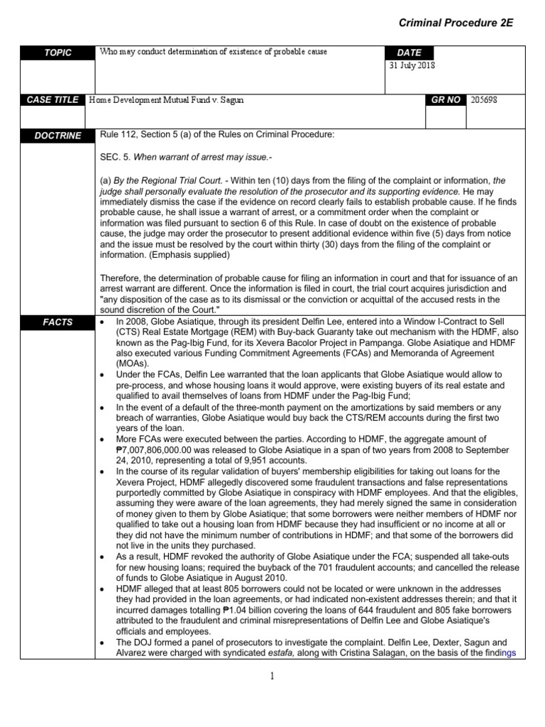 3.5 Home Development Mutual Fund v. Sagun | PDF | Probable Cause | Fraud