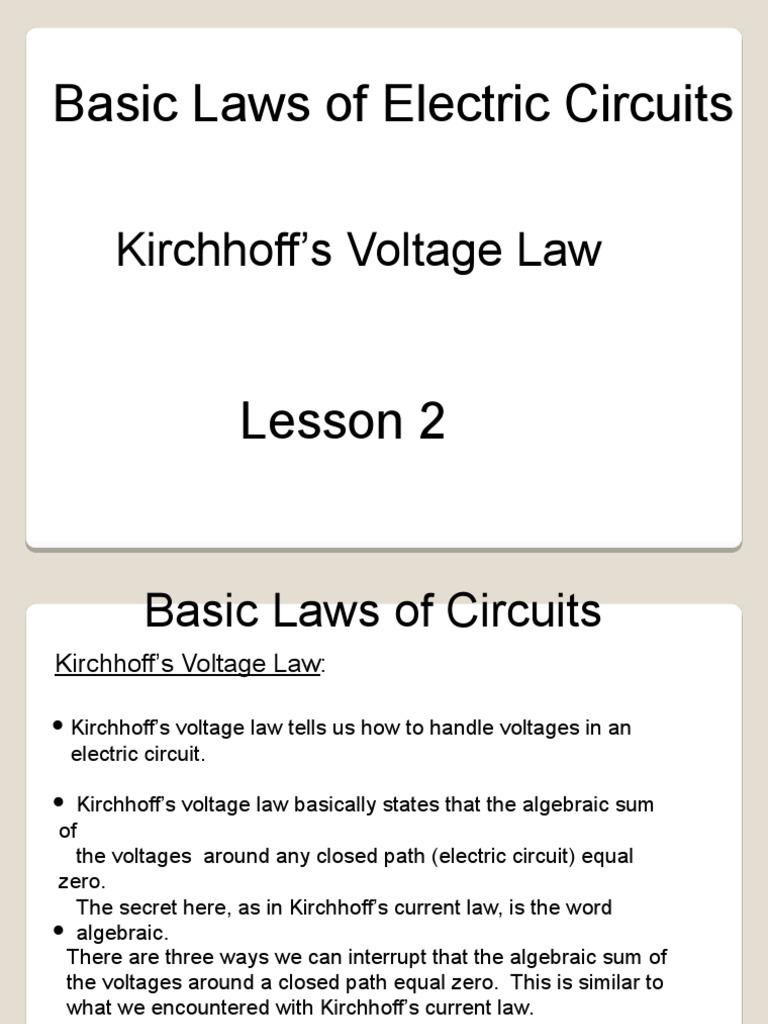 Elementary Electrical CKT Kirchoffs Lec 2 | PDF | Voltage | Force