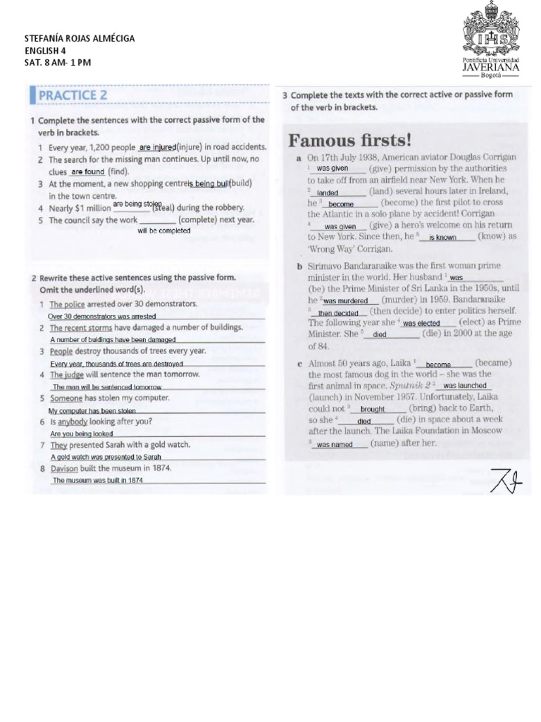 Homework 2. English 4 Sat. 8am-1pm. Passive Voice | PDF