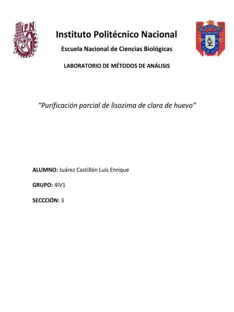 Purificación Parcial de Lisozima de Clara de Huevo | PDF | Proteínas | Enzima