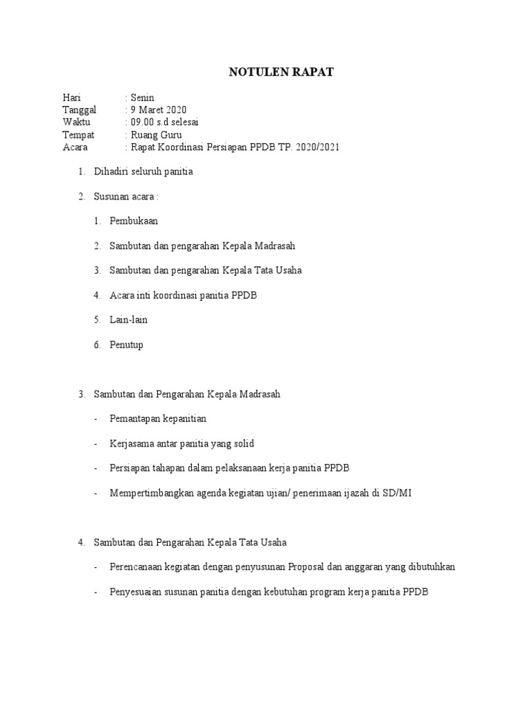 Notulen Rapat PPDB | PDF