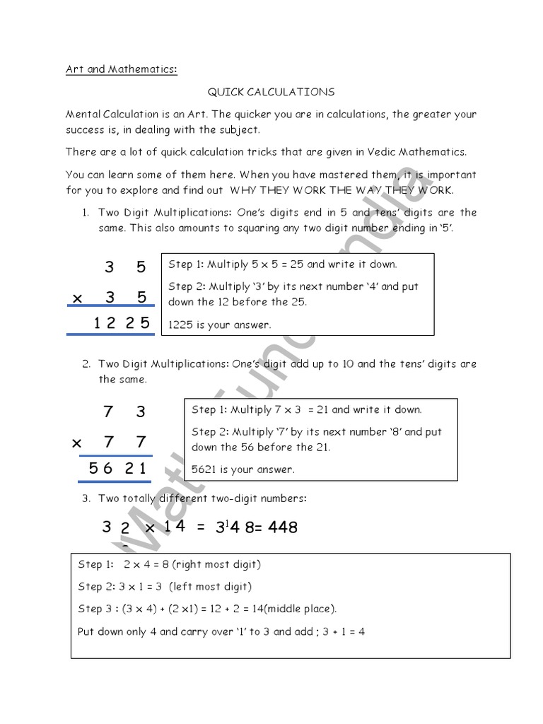 Quick Calculations - Text.Marked | PDF | Multiplication | Numbers
