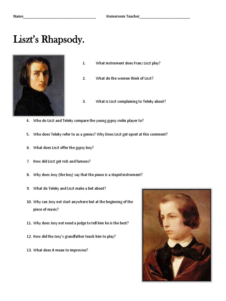 Liszt Rhapsody Worksheet | PDF