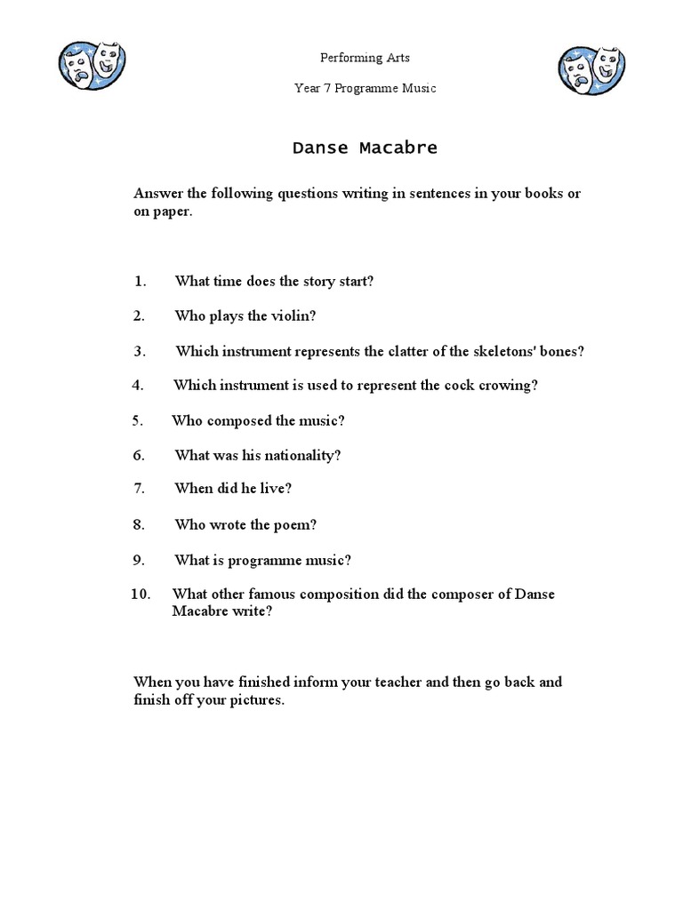 Danse Macabre: Year 7 Worksheet | PDF | Language Arts & Discipline | Art