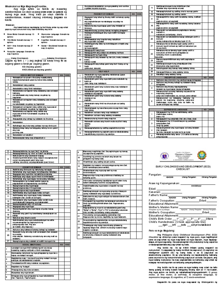 Sample Ecd Checklist 2020 | PDF