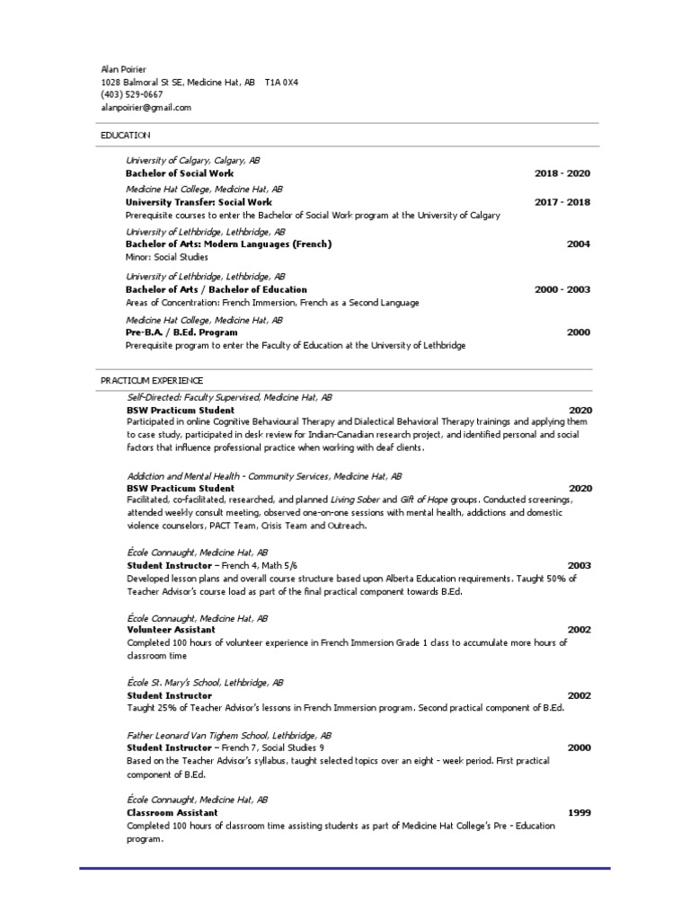 Alan Poirier: Social Work Resume | PDF | Teachers | Classroom