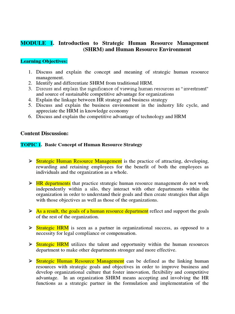 SHRM Module 1 Topic 1 | PDF | Human Resource Management | Strategic ...