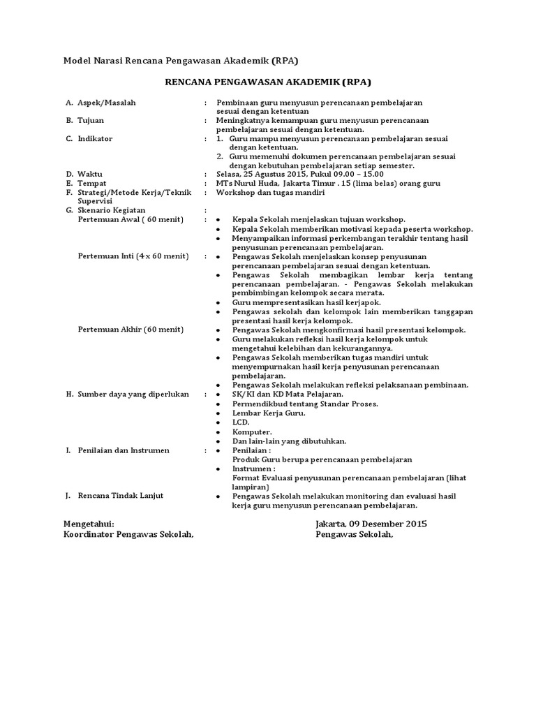 Model Narasi Rencana Pengawasan Akademik | PDF | Karier & Perkembangan ...