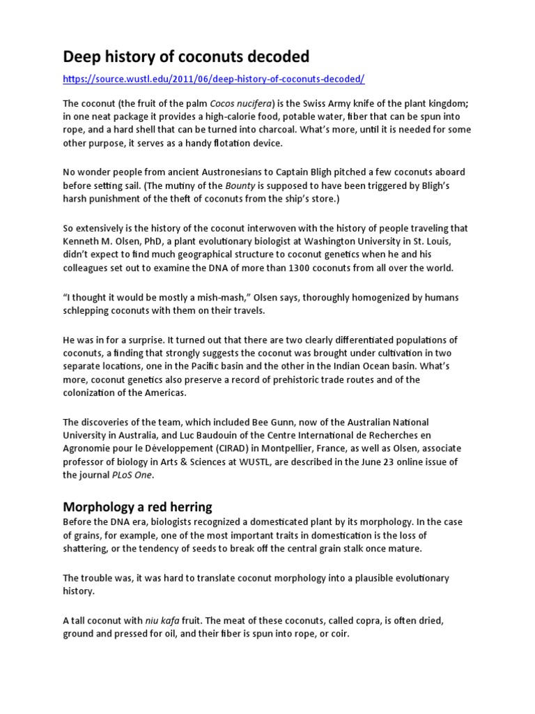 Deep History of Coconuts Decoded: Morphology A Red Herring | PDF ...