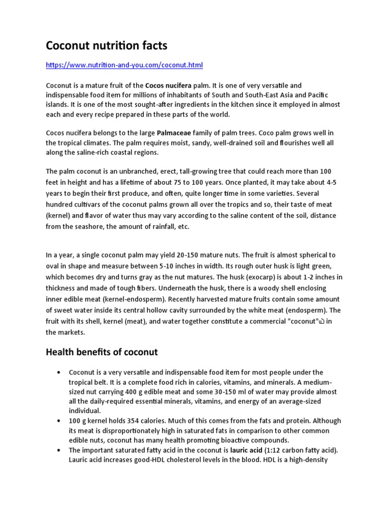 Coconut Nutrition Facts | PDF