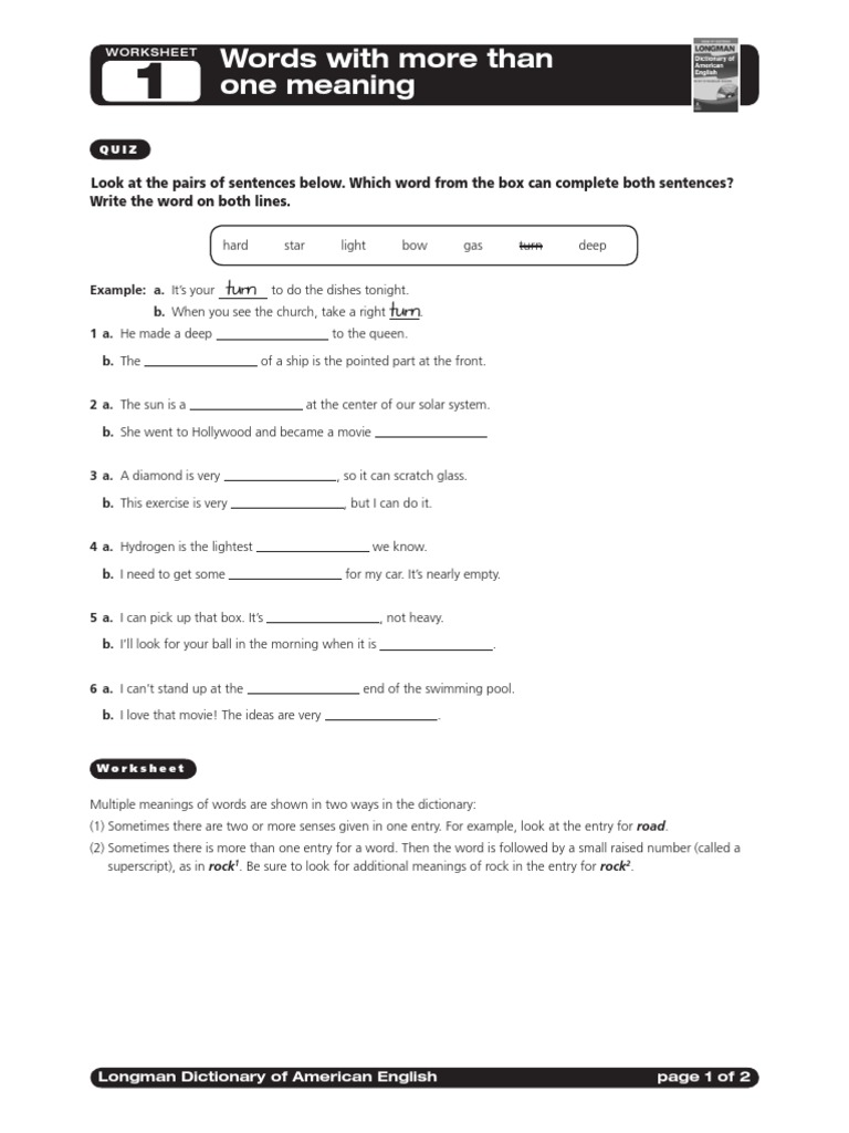 Words With More Than One Meaning: Turn Turn | PDF