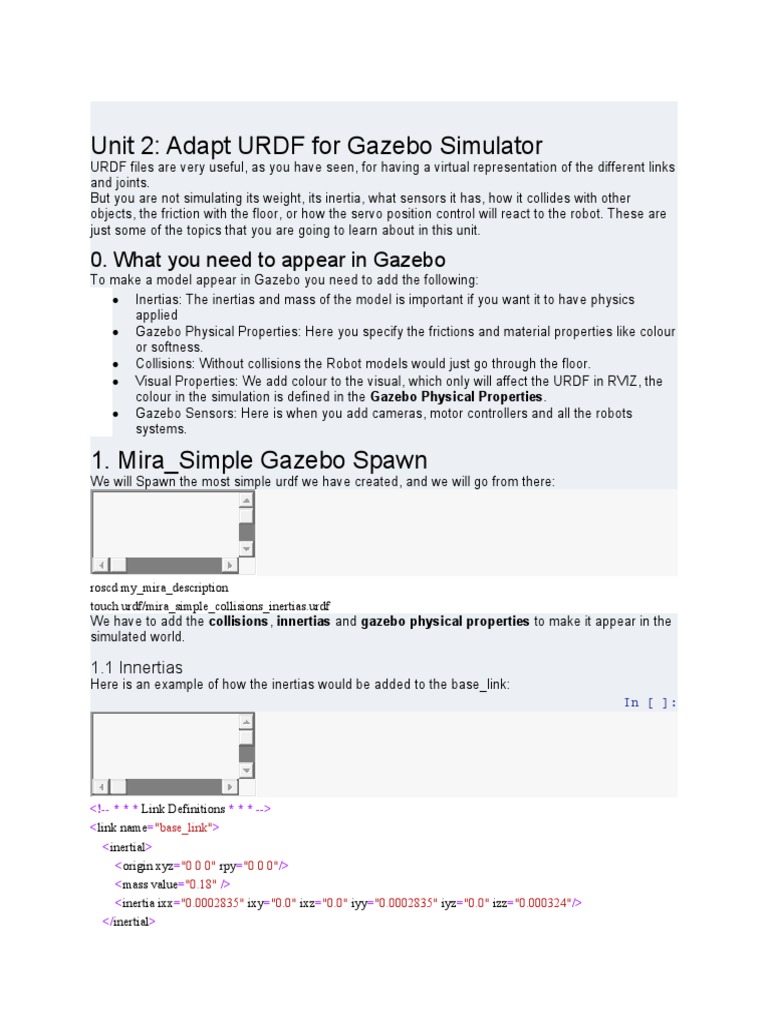 Unit 2: Adapt URDF For Gazebo Simulator: 0. What You Need To Appear in ...