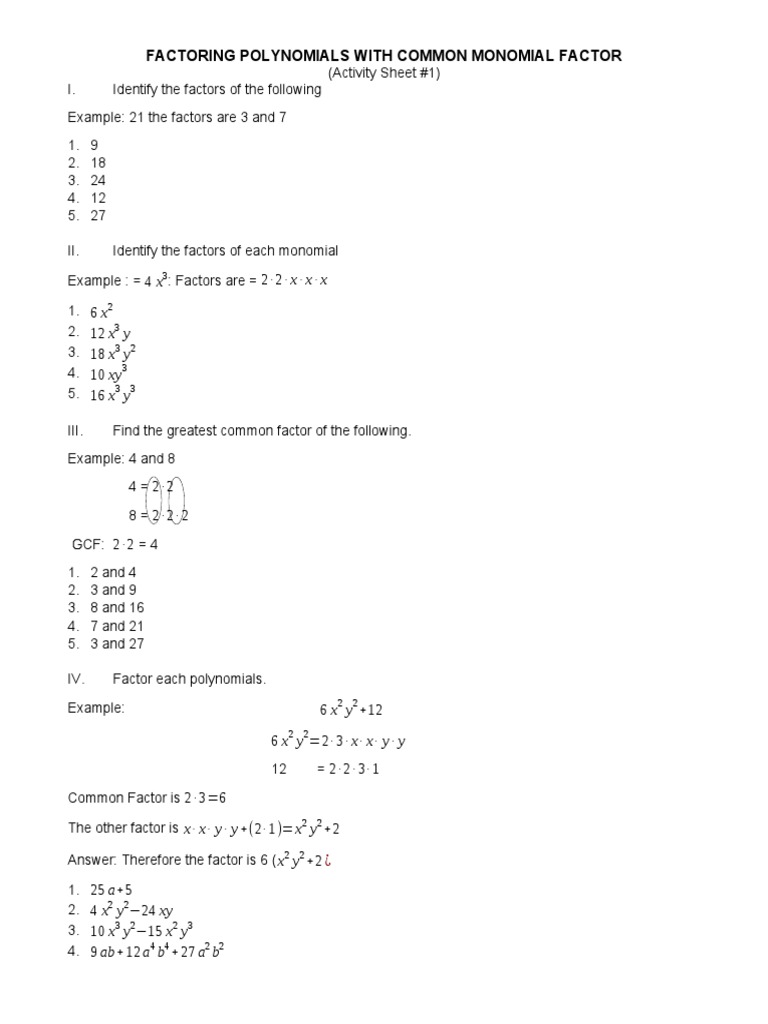 Activity Sheets | PDF | Fraction (Mathematics) | Factorization