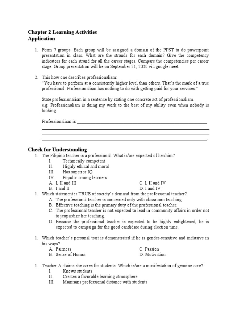 Chapter 2 Learning Activities TECP | PDF | Teachers | Learning