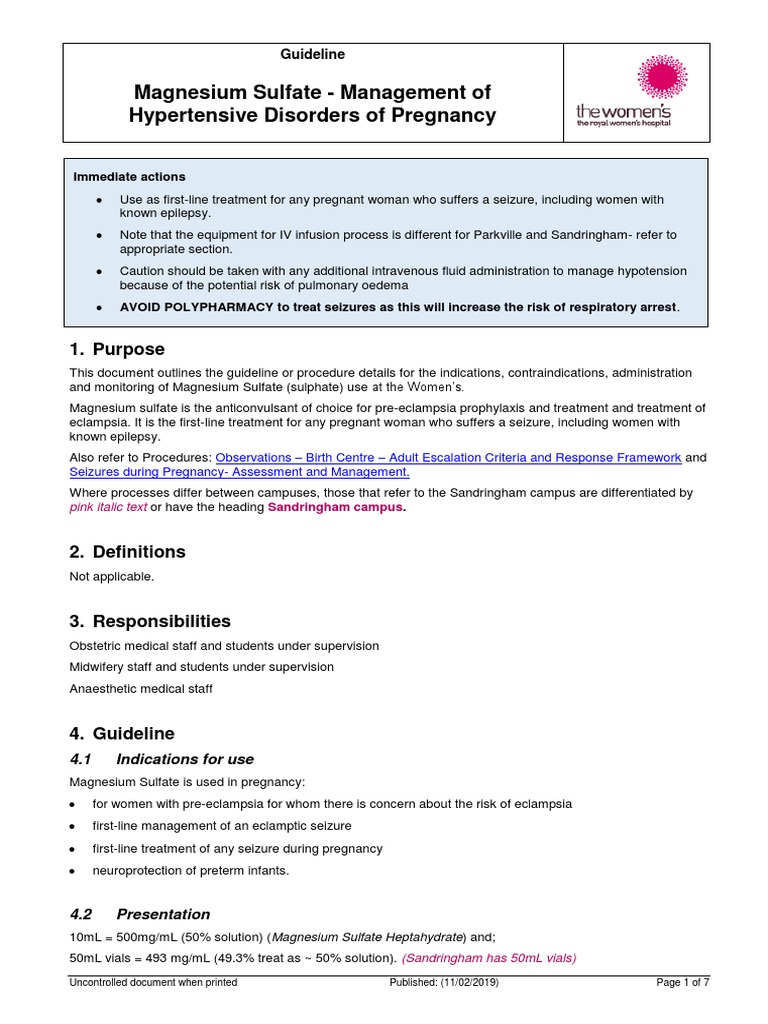 Magnesium Sulfate Use in Eclampsia Management | PDF | Intravenous ...