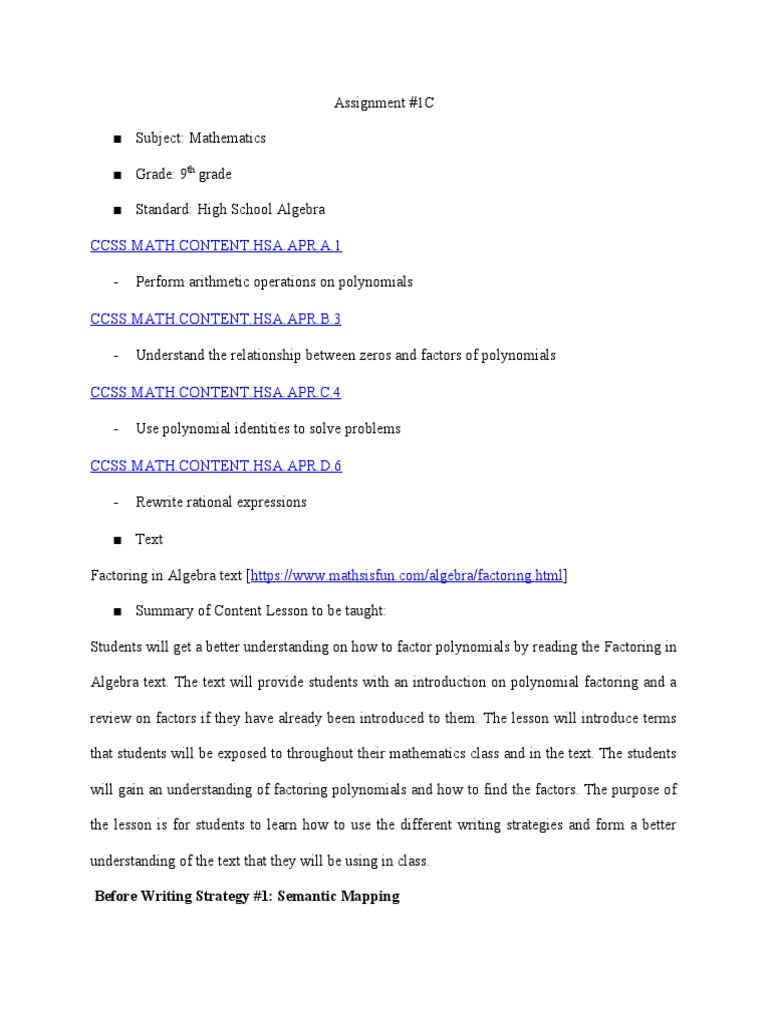 Writing Lesson Plan 1c | PDF | Factorization | Polynomial