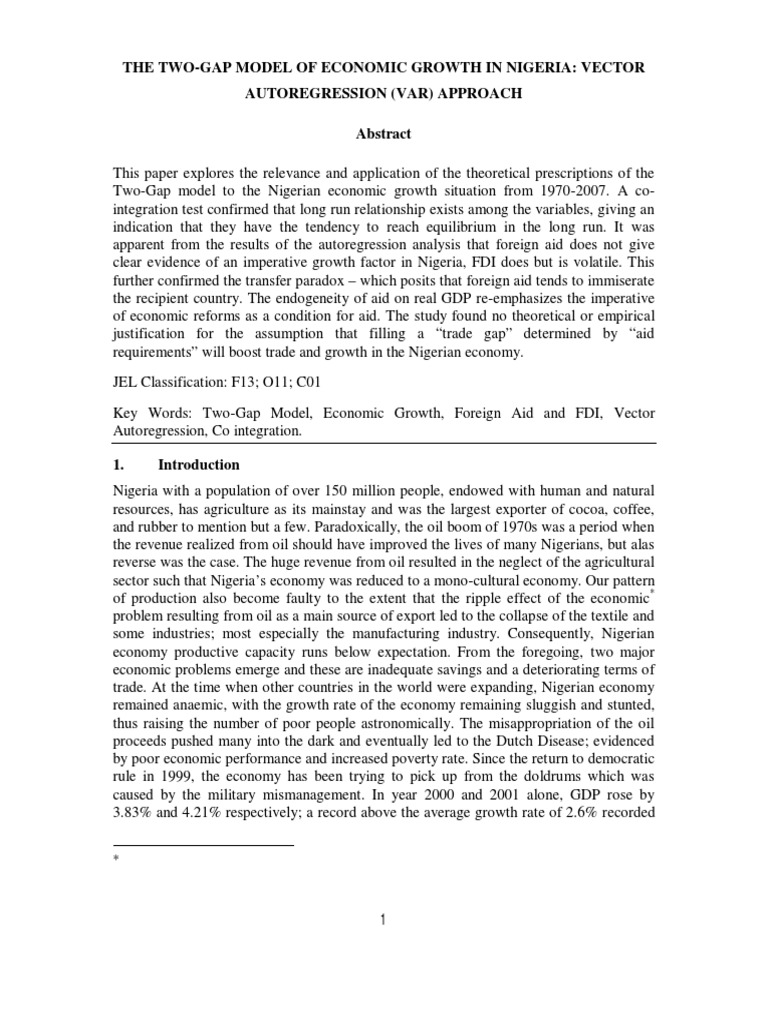 The Two-Gap Model of Economic Growth in Nigeria: Vector Autoregression ...