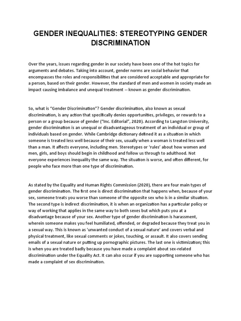 Gender Inequalities: Stereotyping Gender Discrimination | PDF ...