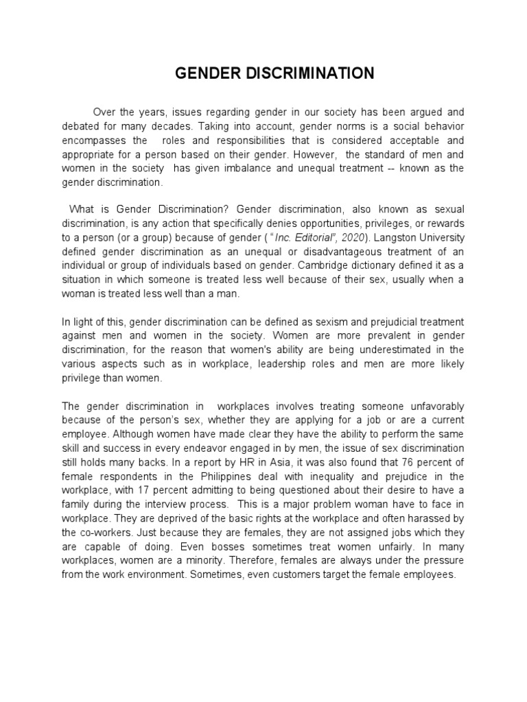 Discrimination Paper | Download Free PDF | Discrimination | Gender ...