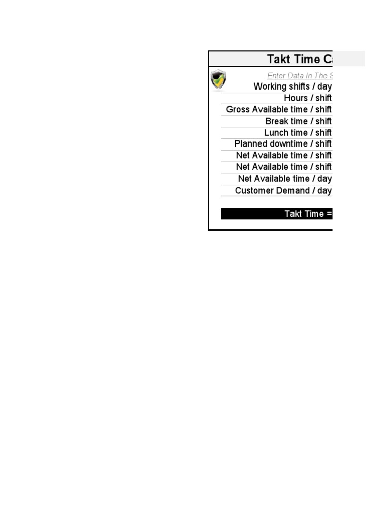 Takt Time Calculation Tool | PDF | Computers | Technology & Engineering