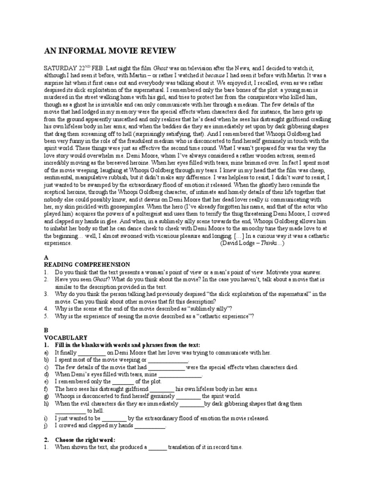 Informal Review of "Ghost" Film | PDF | Adjective | Noun