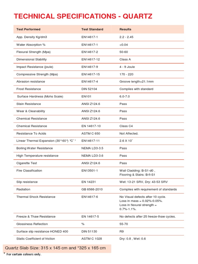 Technical Specifications Quartz 2 Pdf Physical Chemistry Materials