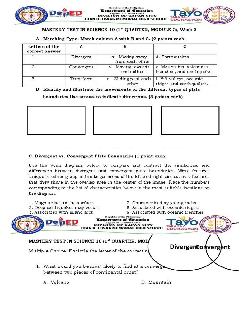 Mastery Test and Answer Key Week 3, 4, 5 | PDF | Plate Tectonics ...