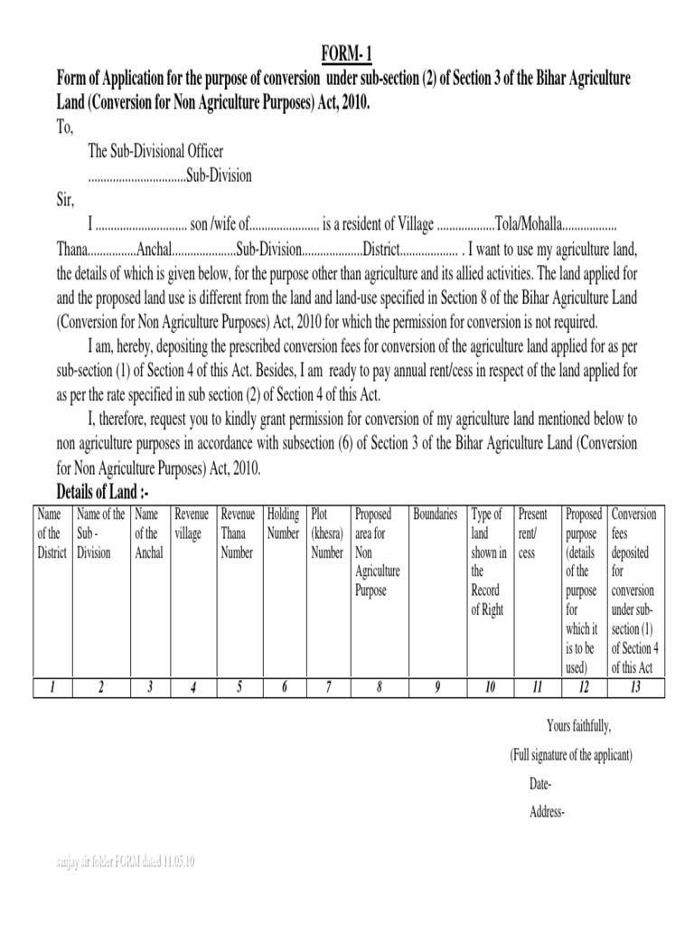 Bihar Land Conversion Application Form | PDF | Government | Social ...