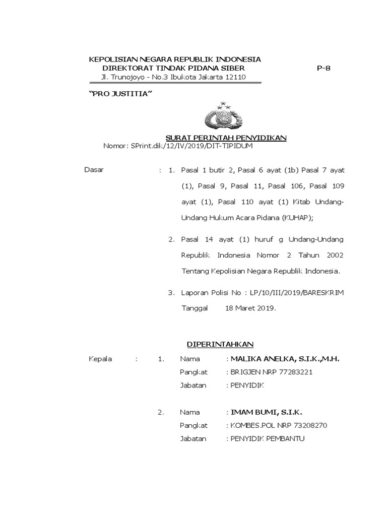 P-8 Surat Perintah Penyidikan | PDF
