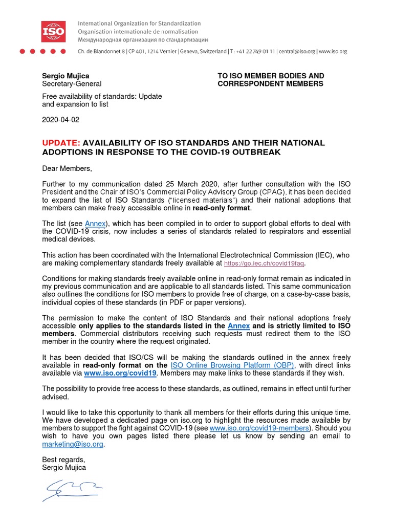 2020-04-02 ISO SG Letter - Update - Free Availability of Standards ...