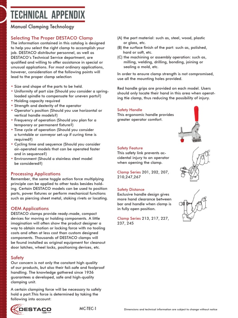 Technical Appendix: Selecting The Proper DESTACO Clamp | PDF | Stainless Steel | Steel