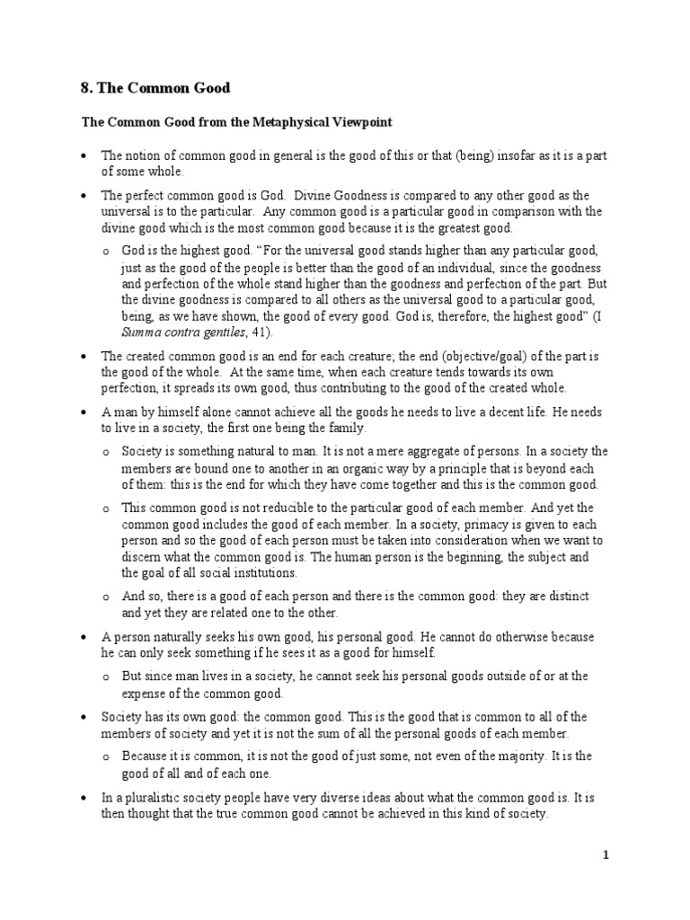 The Common Good From The Metaphysical Viewpoint | PDF | Common Good ...