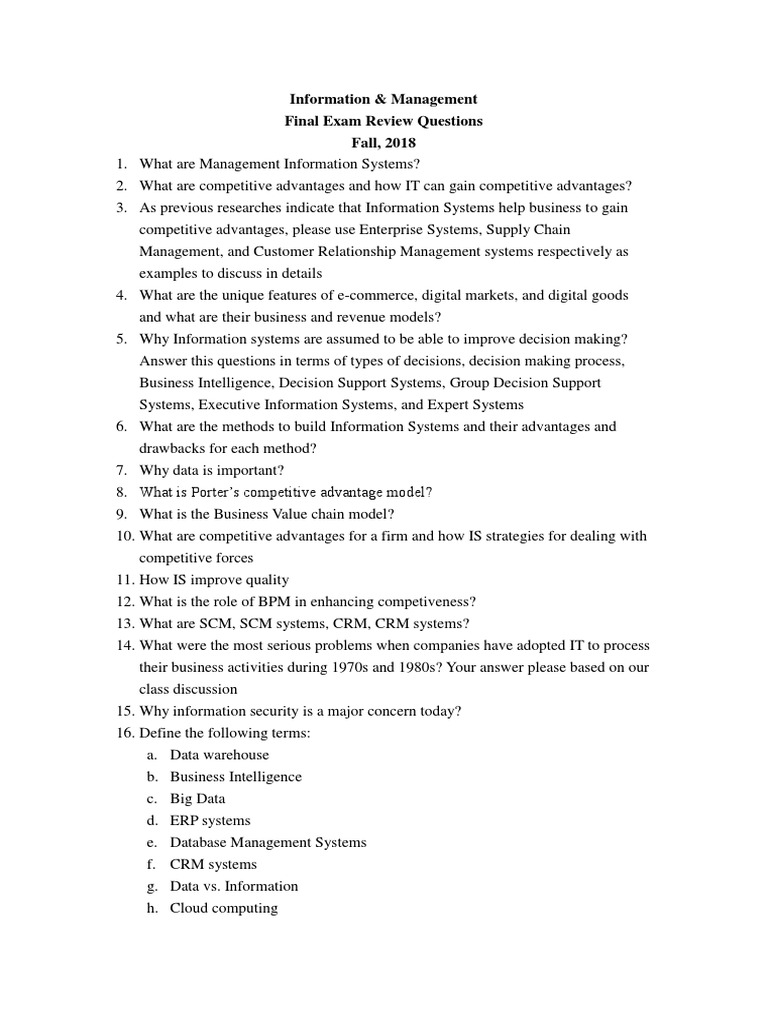MIS 2018F Final Exam Examples | PDF | Computers