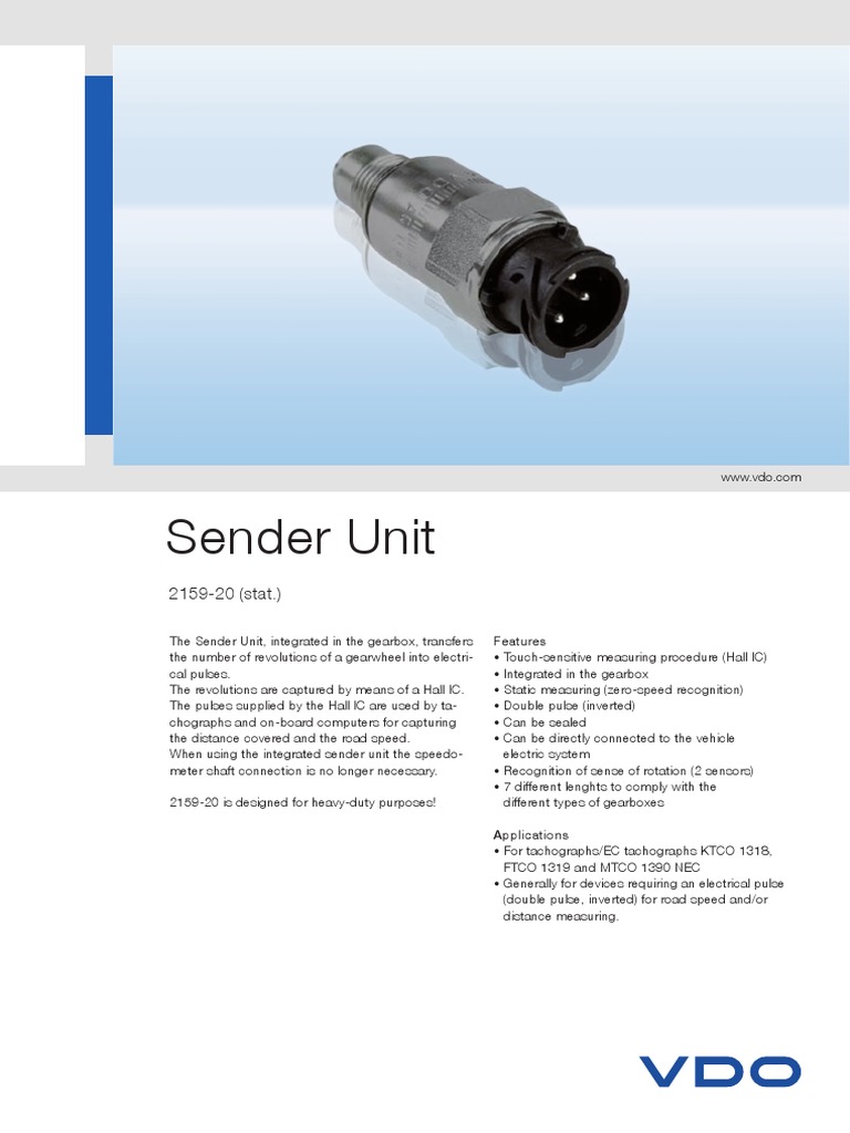 Vdo Sender Unit PDF | PDF | Electricity | Electrical Engineering