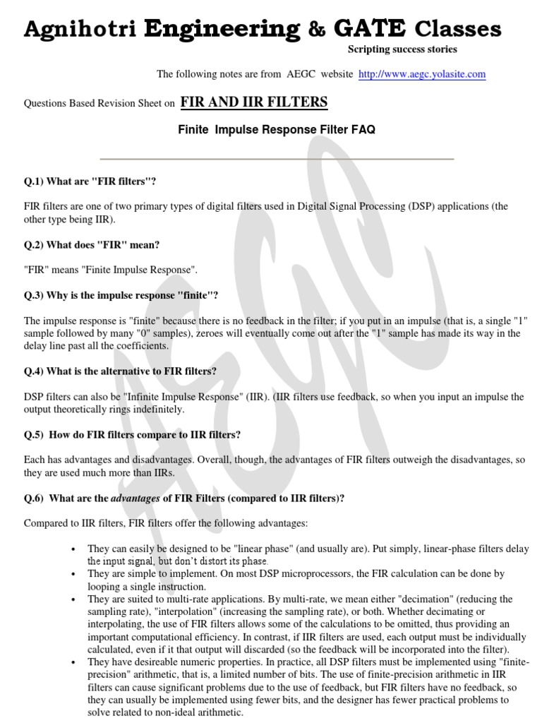 Fir-Iir Filters Viva-Questions PDF | PDF | Digital Signal Processing ...