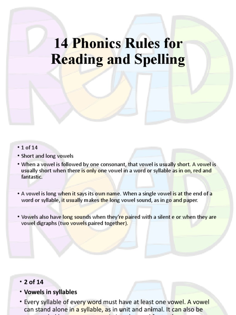 14 Essential Phonics Rules Explained | PDF | Consonant | Vowel