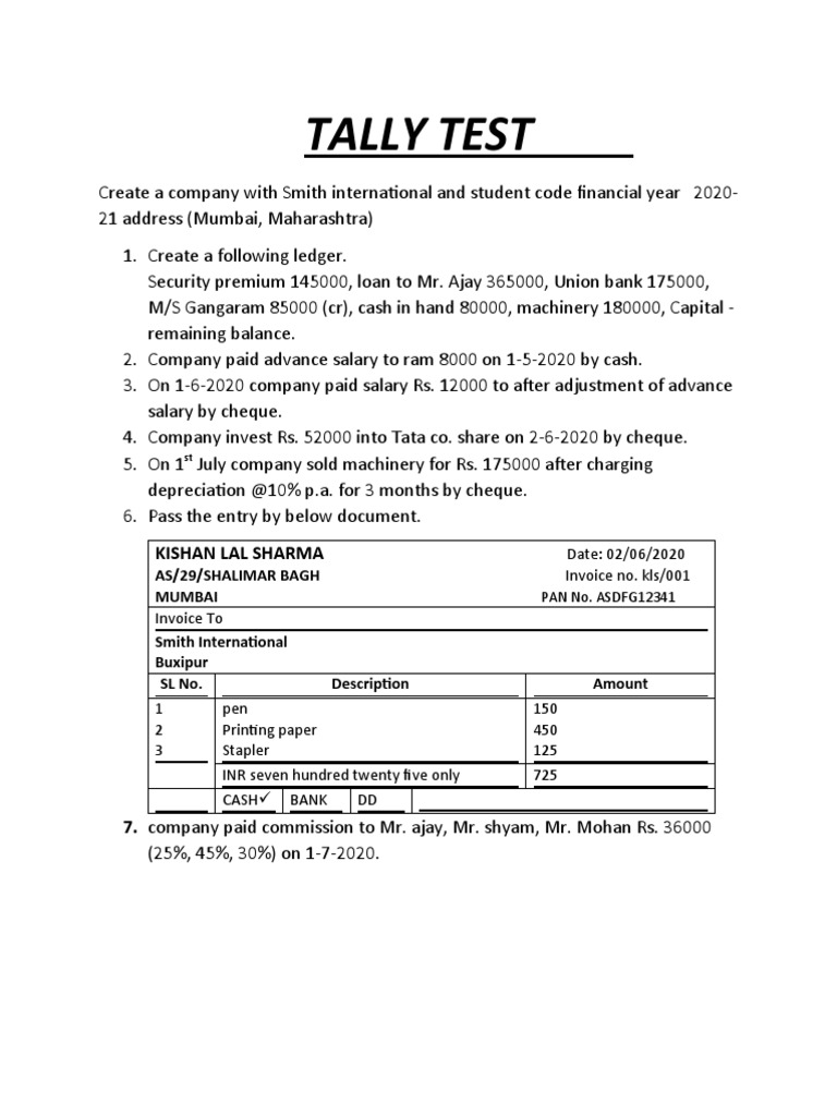 Tally Test: Kishan Lal Sharma | Download Free PDF | Financial Services ...