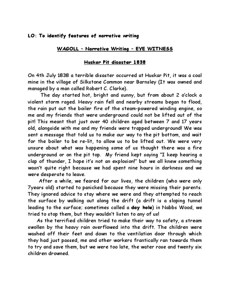LO: To Identify Features of Narrative Writing WAGOLL - Narrative ...