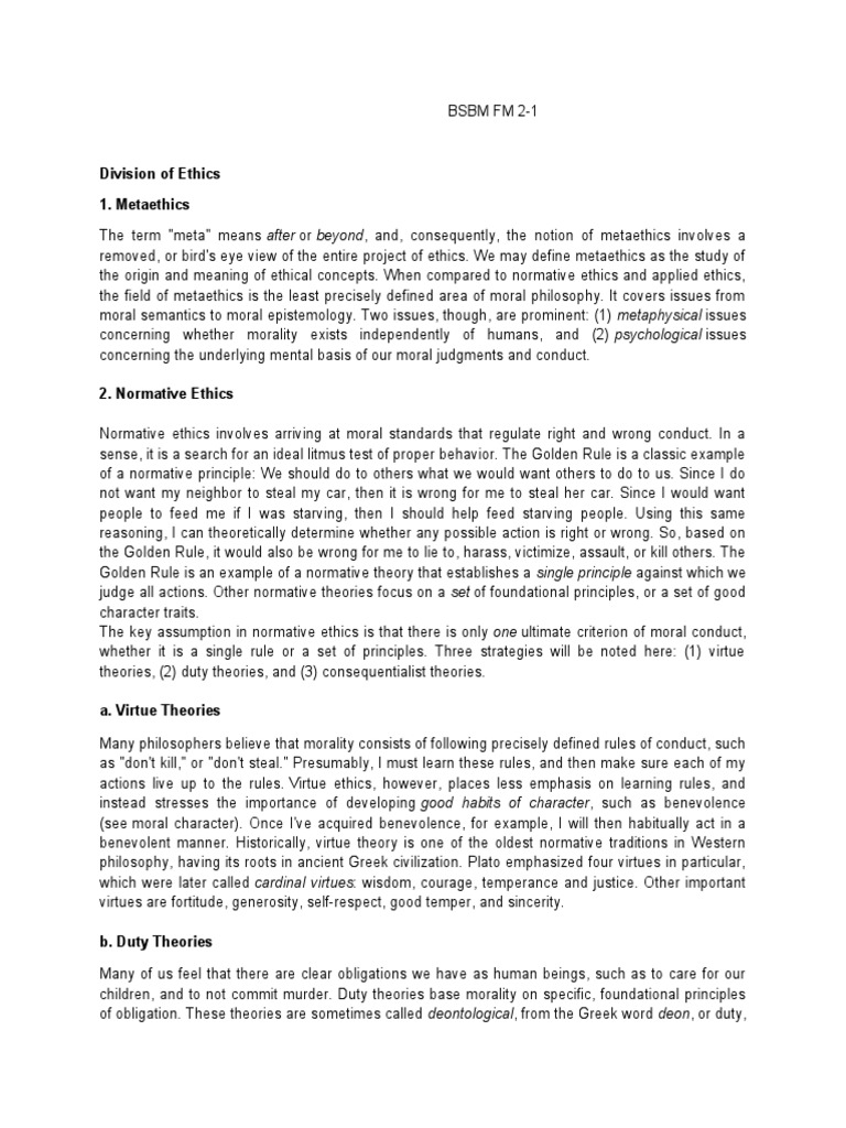 Division of Ethics | PDF | Virtue Ethics | Morality
