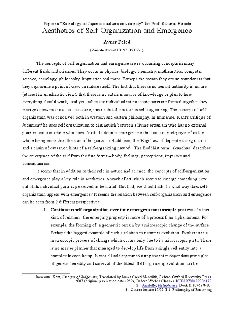Aesthetics of Self-Organization and Emergence | PDF | Science & Mathematics