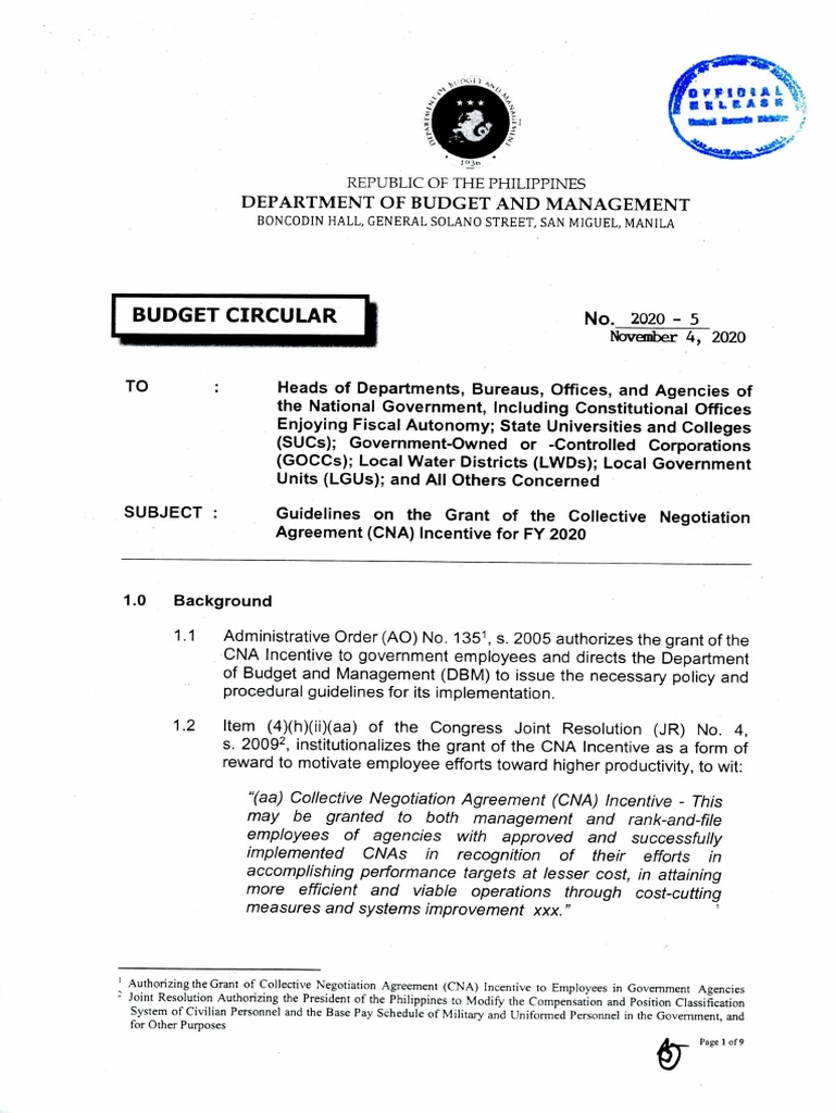 Budget Circular No 2020 5 CNA 2020 | PDF | Government | Economies