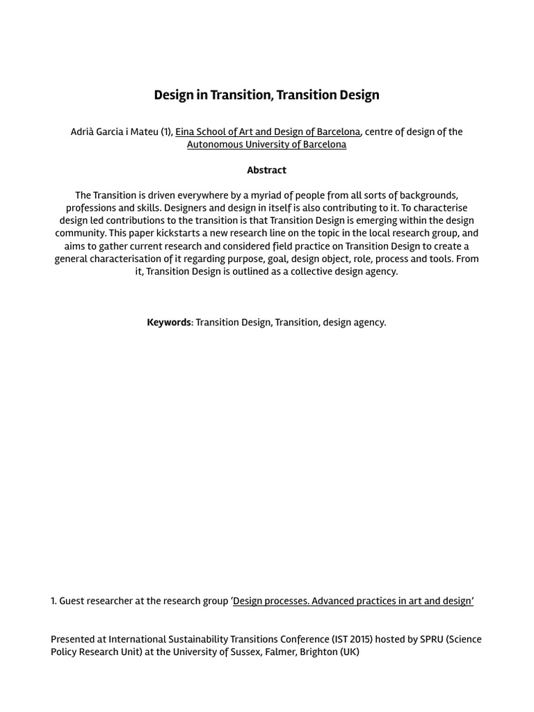 Design in Transition, Transition Design | PDF | System | Design
