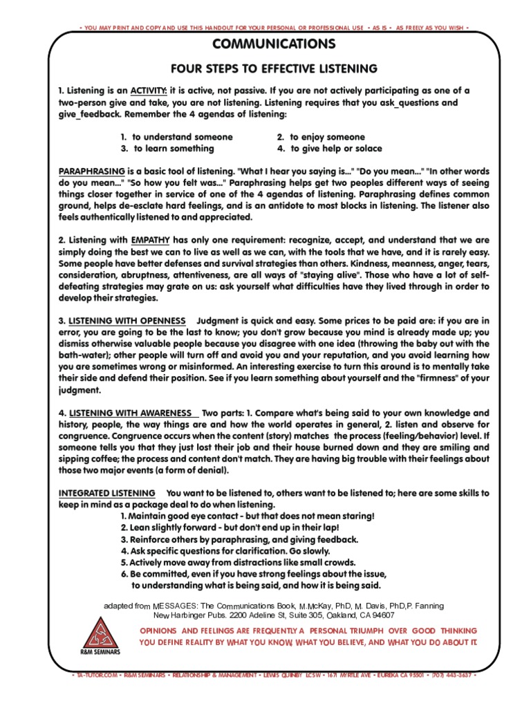 Communications: Four Steps To Effective Listening | PDF | Action ...