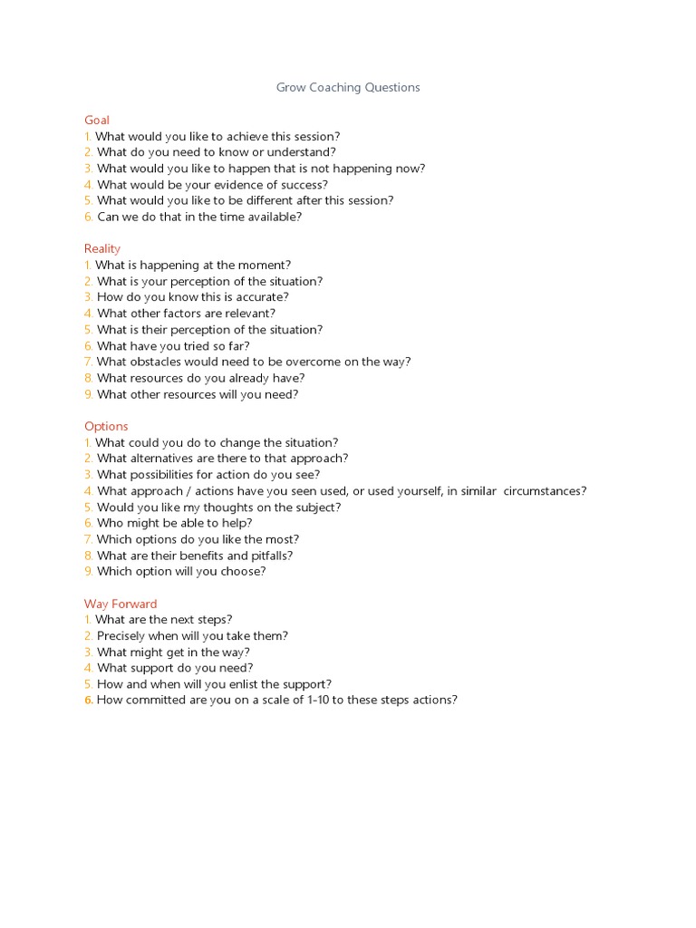 Grow Coaching Questions | PDF