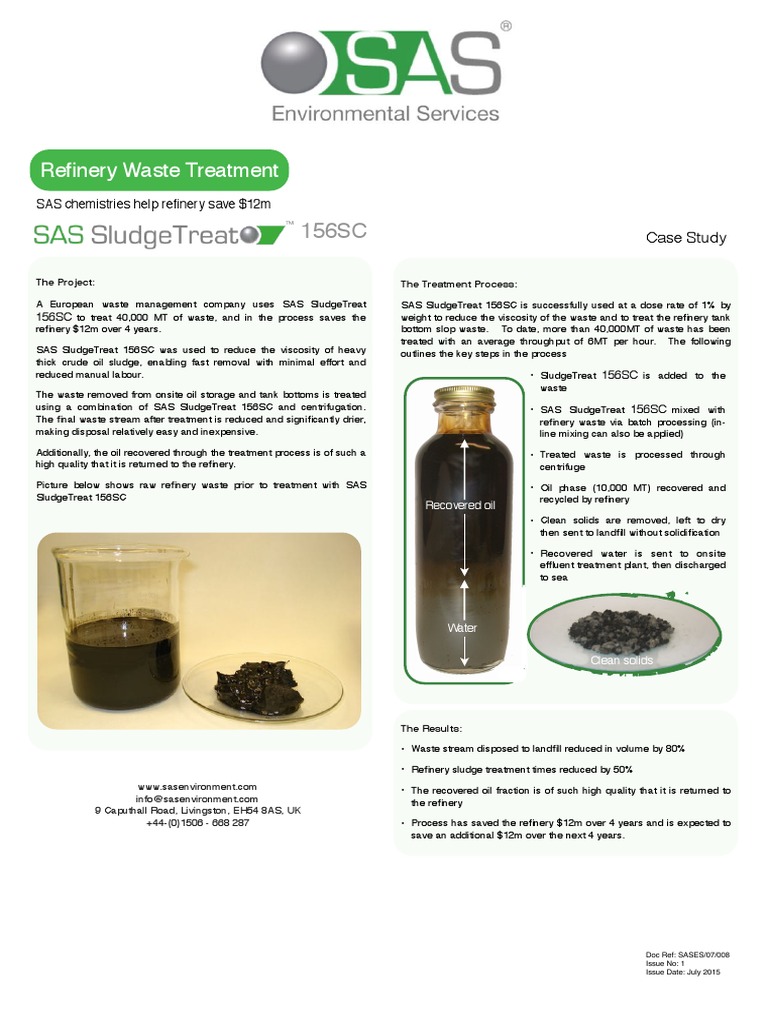 Refinery Waste Crude Oil Sludge Treatment SAS SludgeTreat 156SC Case ...