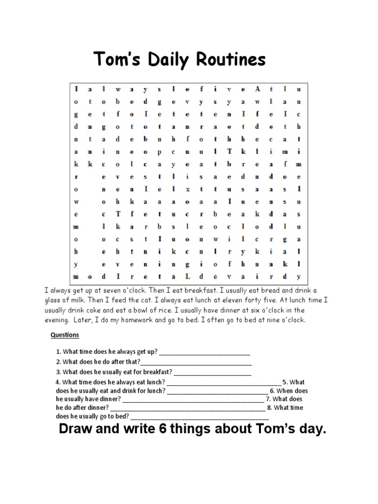 Toms Daily Routines Worksheet Templates Layouts - 130215 | PDF