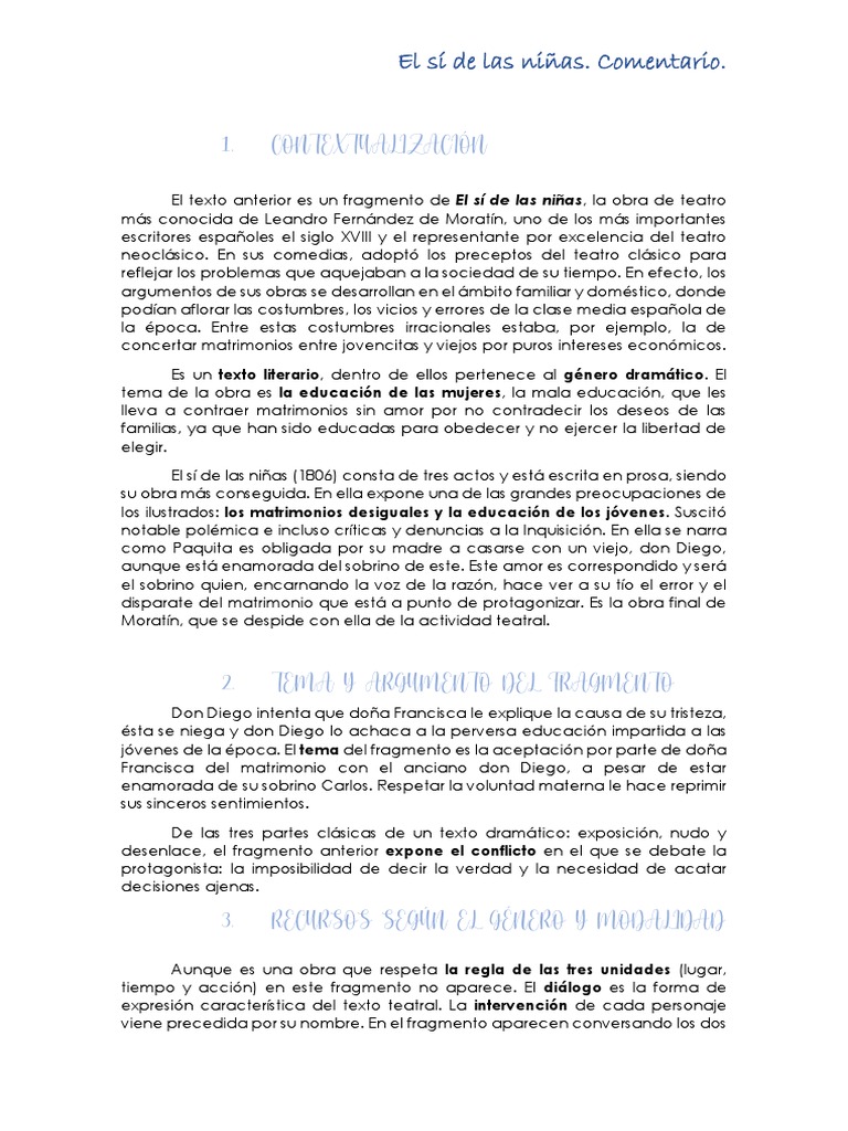 El Sí de Las Niñas. COMENTARIO | PDF | Entretenimiento (general) | Teatro