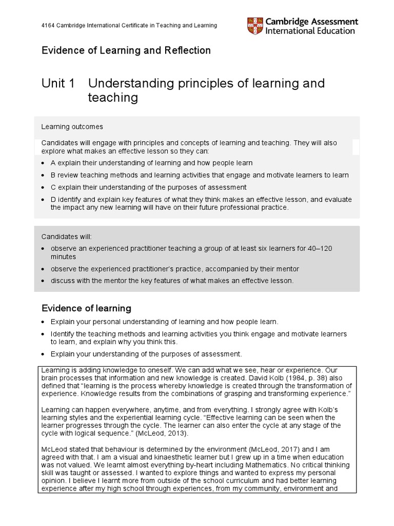 Unit 1 Understanding Principles of Learning and Teaching | PDF ...